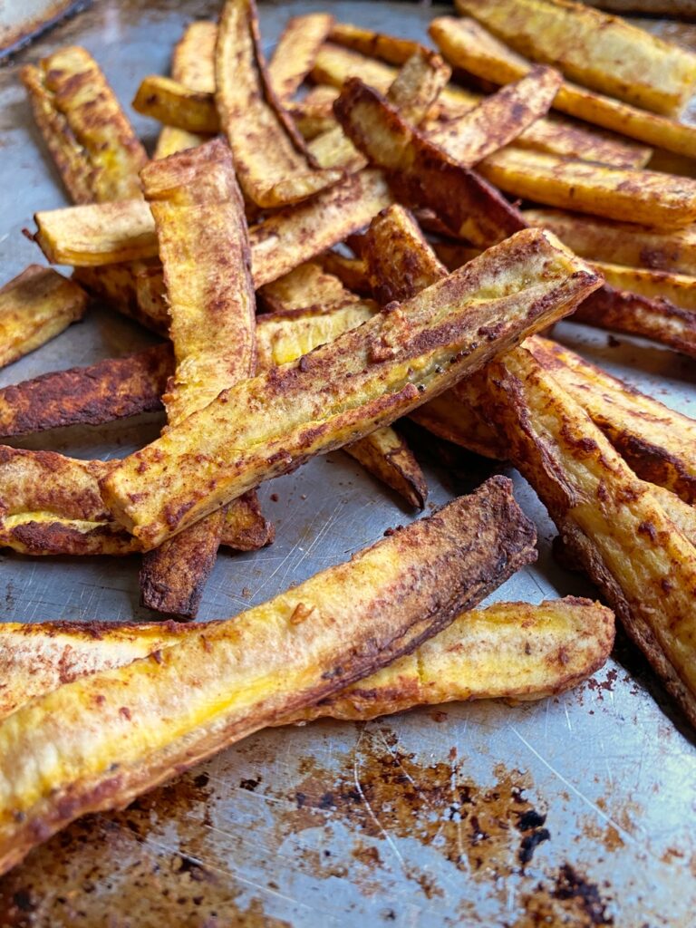 Baked Cinnamon Plantain Fries (Whole30, Vegan) - Bake It Paleo