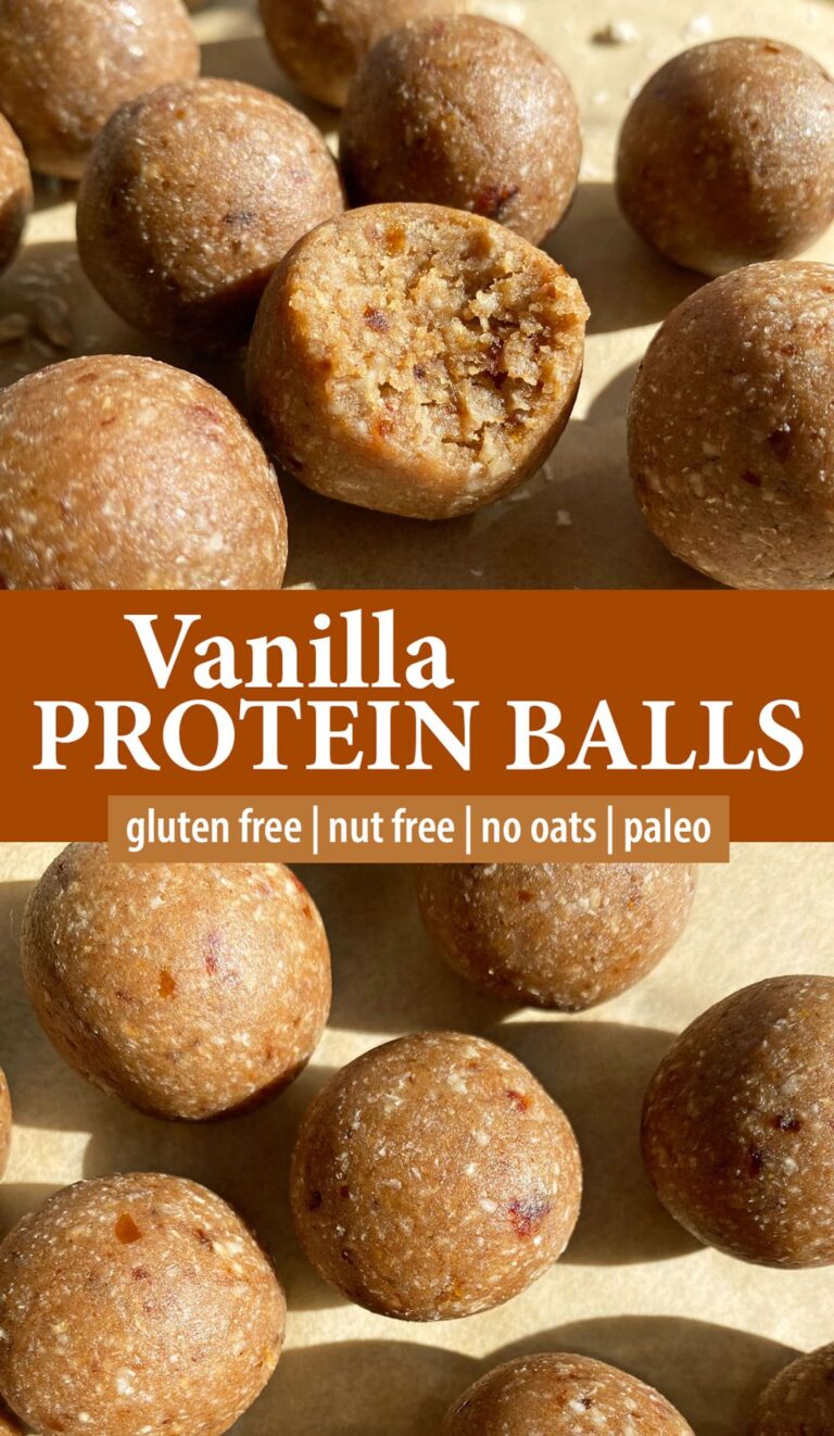 Vanilla Protein Balls (No Nuts, Paleo) - Bake It Paleo