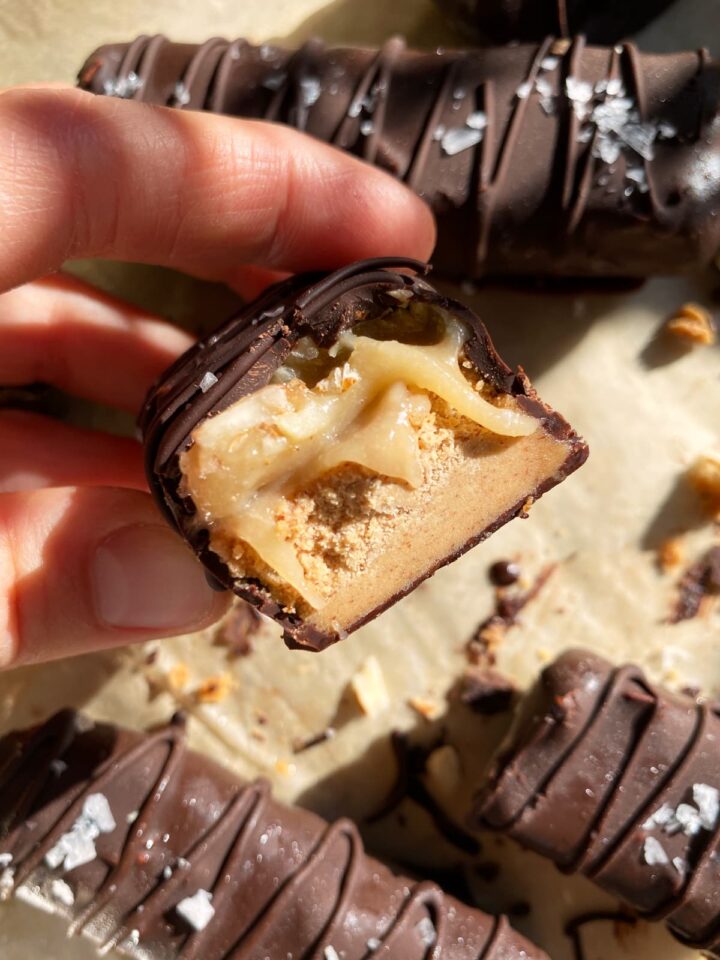 Homemade Protein Snickers Bars (Paleo, Vegan) - Bake It Paleo