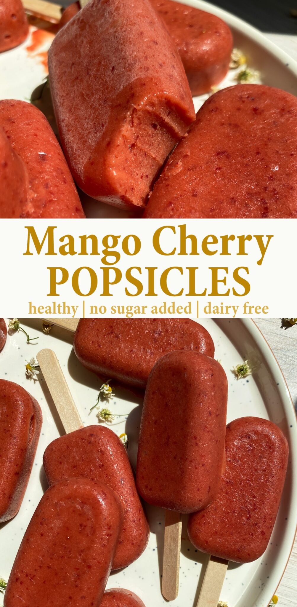 Healthy Mango Cherry Popsicles (No Sugar Added) - Bake It Paleo